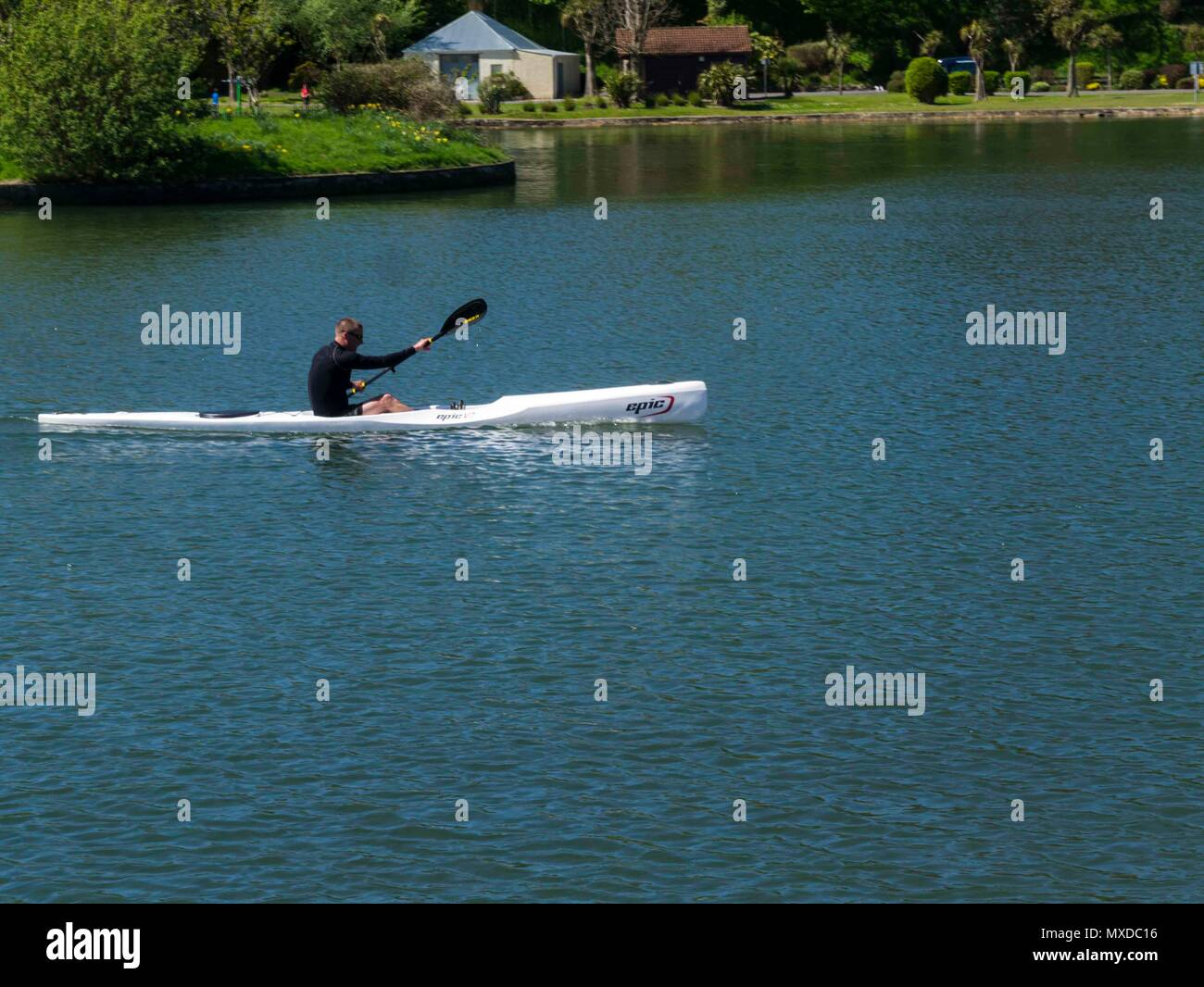 Male canoeist on Mooragh Park boating lake popular attraction ...