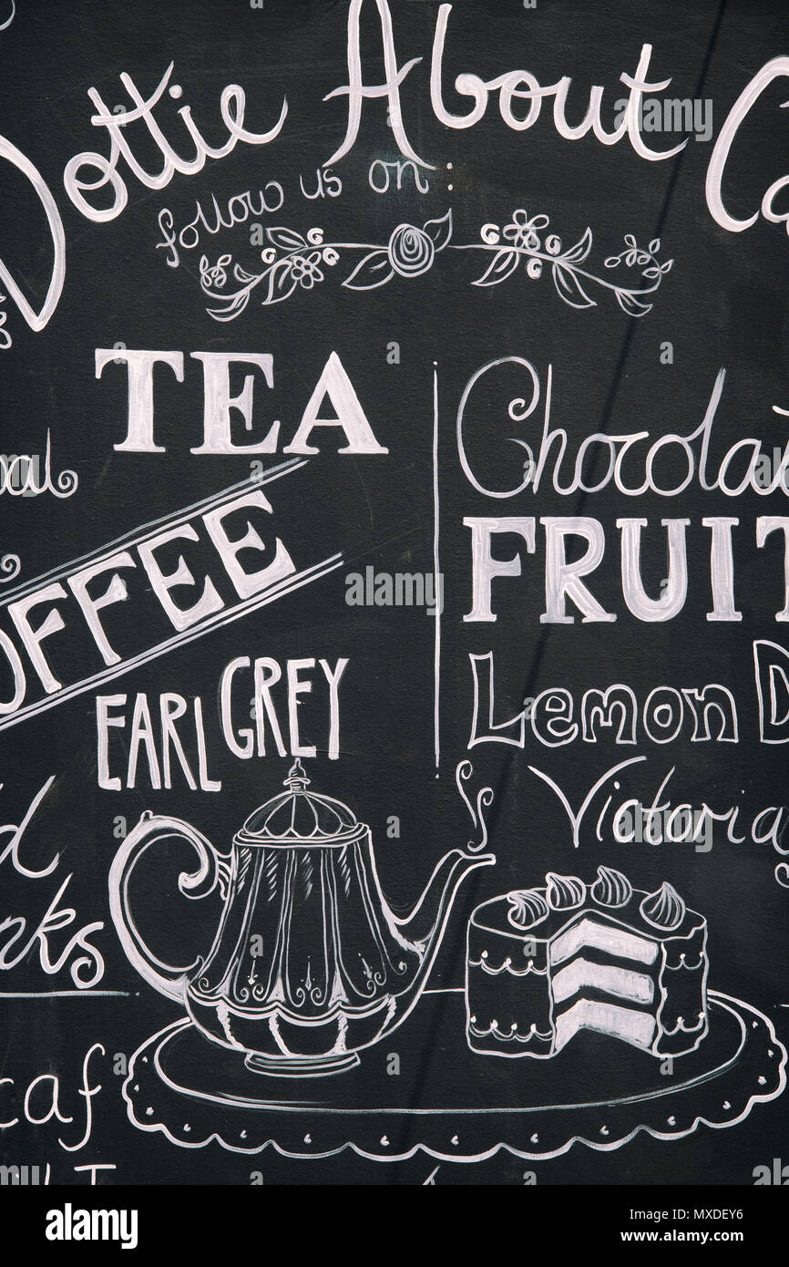 Tea and cake marquee chalkboard sign at a food festival. Oxfordshire ...
