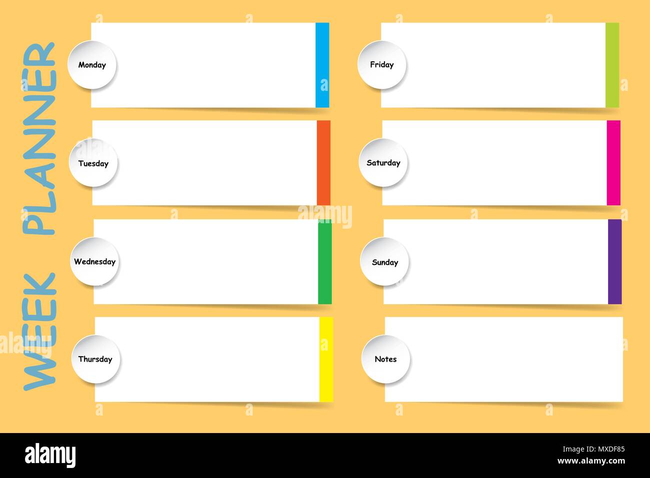 Weekly planner with a chart for notes and white charts for each day of ...