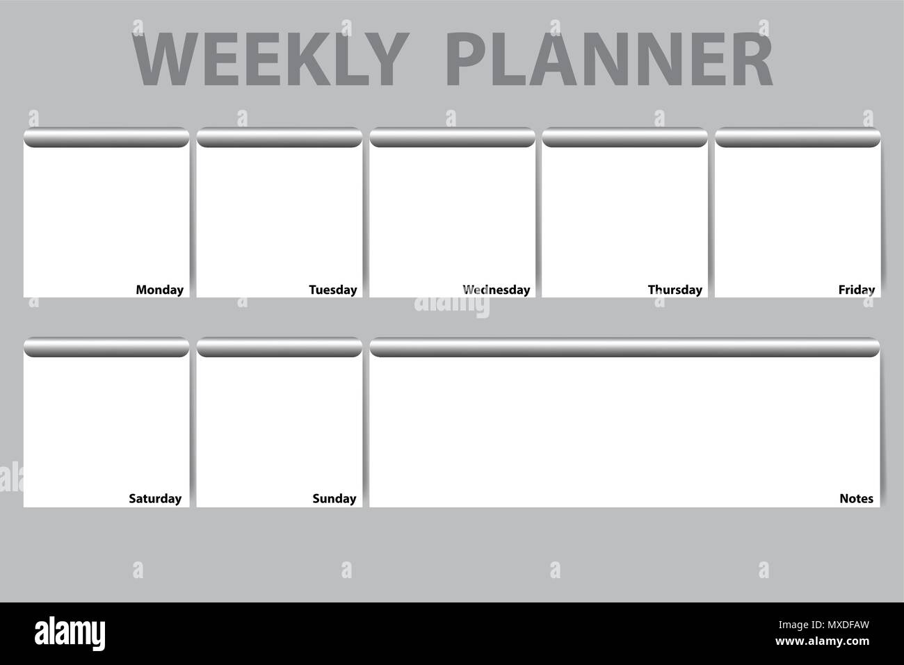 Simple weekly schedule with a white cards with metal upper edge ready ...
