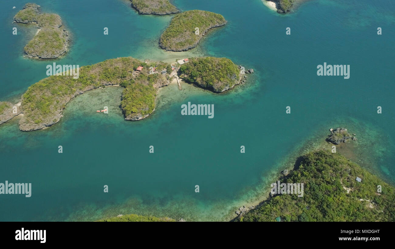 Aerial view of Small islands with beaches and lagoons in Hundred ...