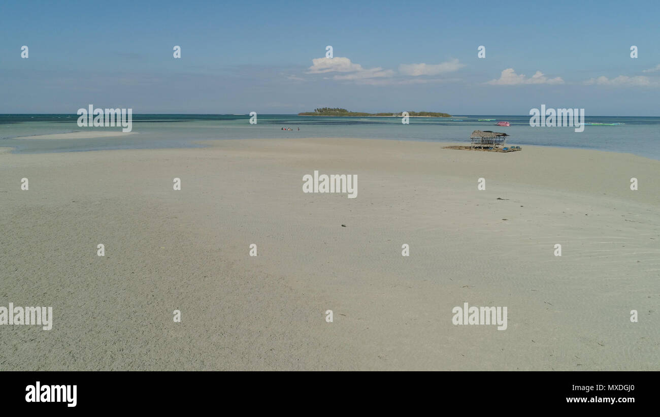 Tropical island with white sandy beach, palm trees. Aerial view of ...