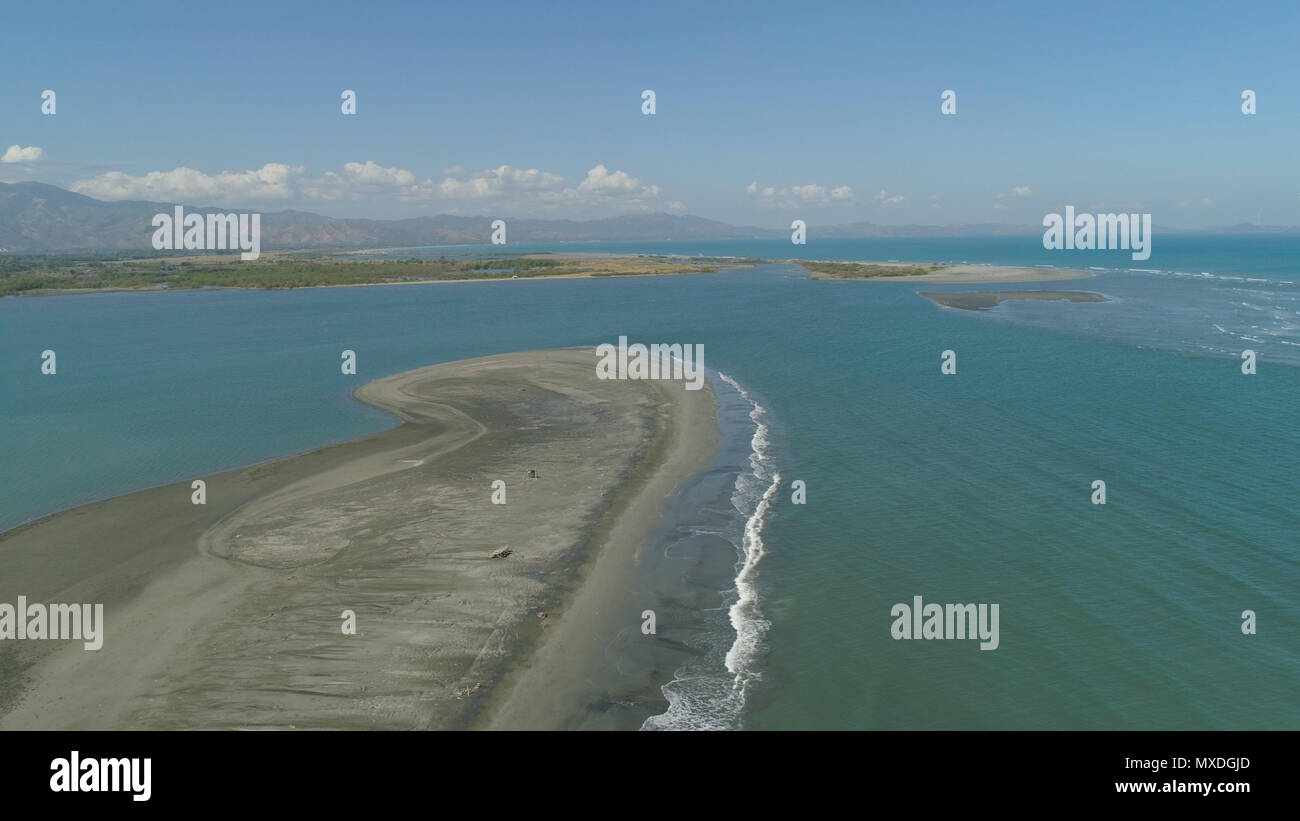 Aerial view of sandy beach Lingayen with azure water on the island ...