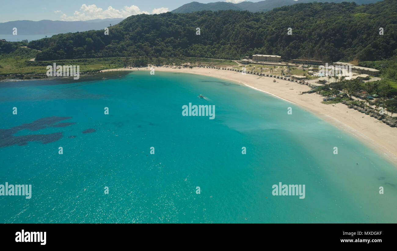 Aerial view of beautiful tropical beach with turquoise water in blue ...