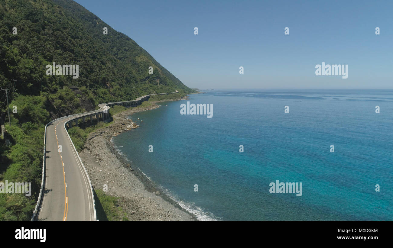 Aerial view of Patapat viaduct in the coast of Pagudpud, Ilocos Norte ...