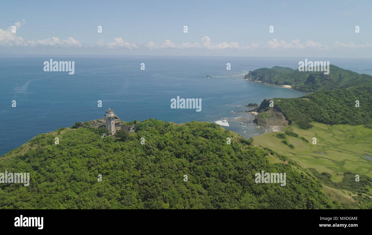 Aerial view of lighthouse in Palau island. Lighthouse in cape Engano ...