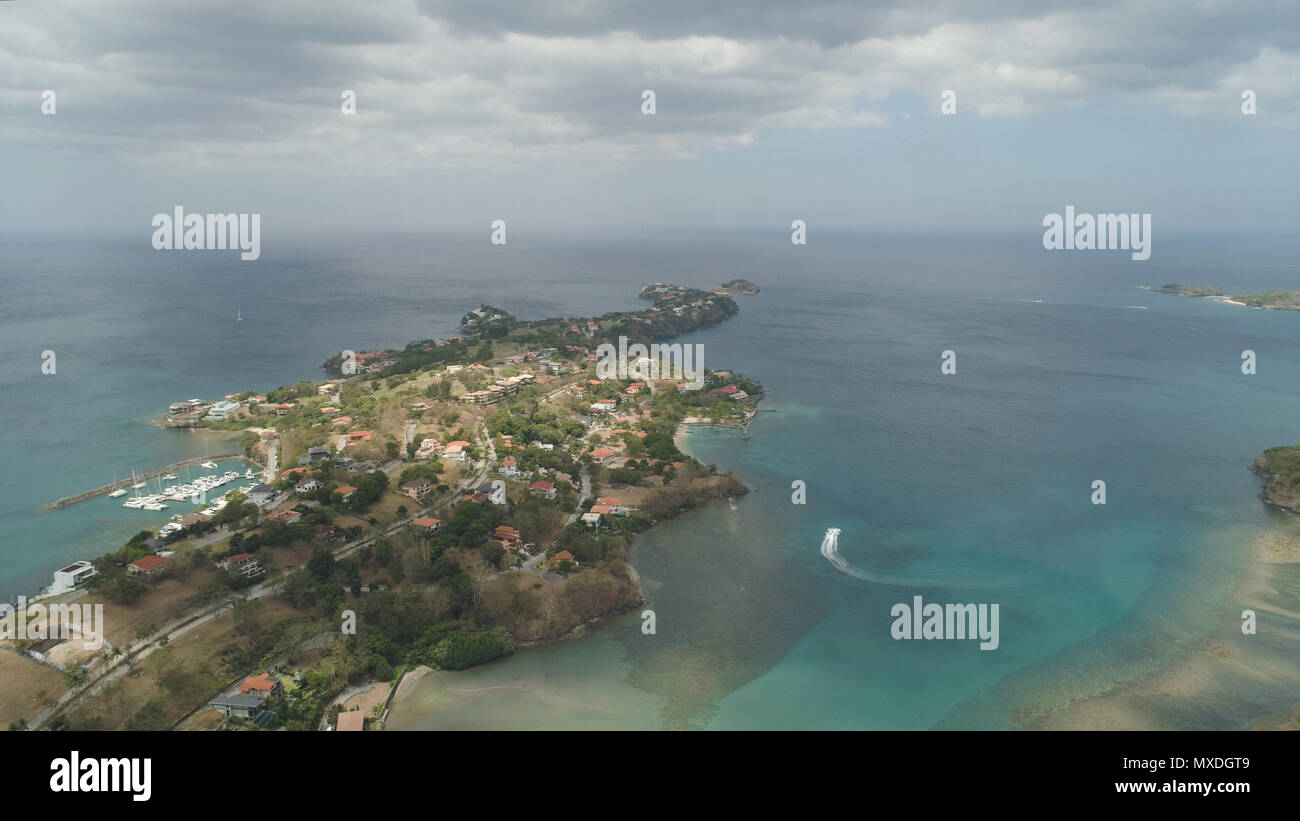 Aerial view of coast with beach, hotels. Philippines, Luzon. Coast ...