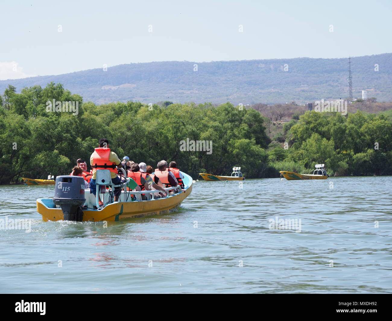 TUXTLA, MEXICO NORTH AMERICA on FEBRUARY 2018: Motor boat with tourists ...