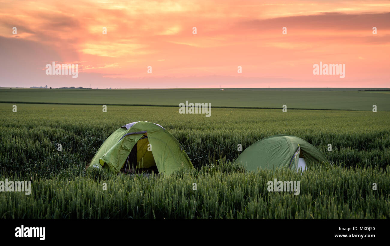 camping in wheat fields Stock Photo - Alamy