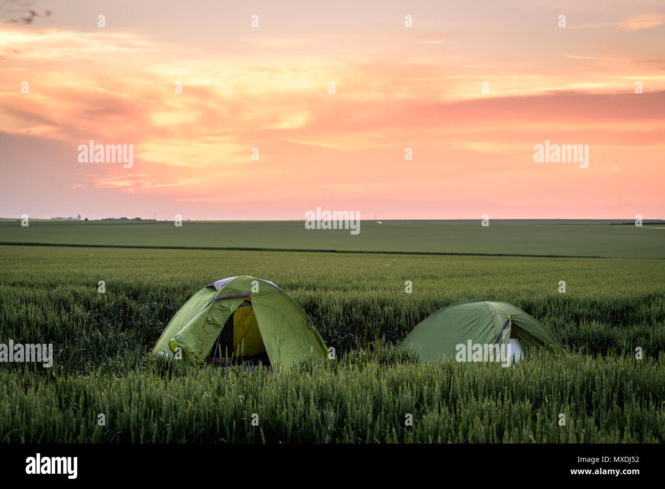 camping in wheat fields Stock Photo - Alamy