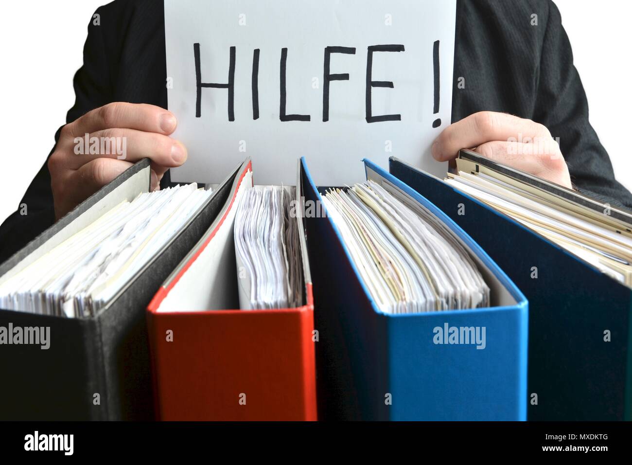 Office worker and a sign saying "Help Stock Photo - Alamy