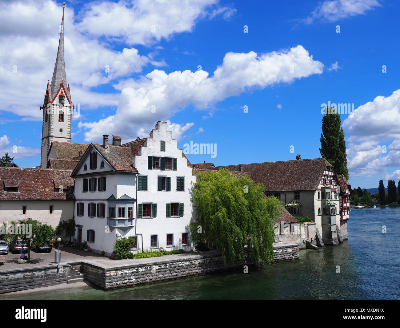 Briliant St. George's Abbey at Rhine River in european STEIN am RHEIN ...