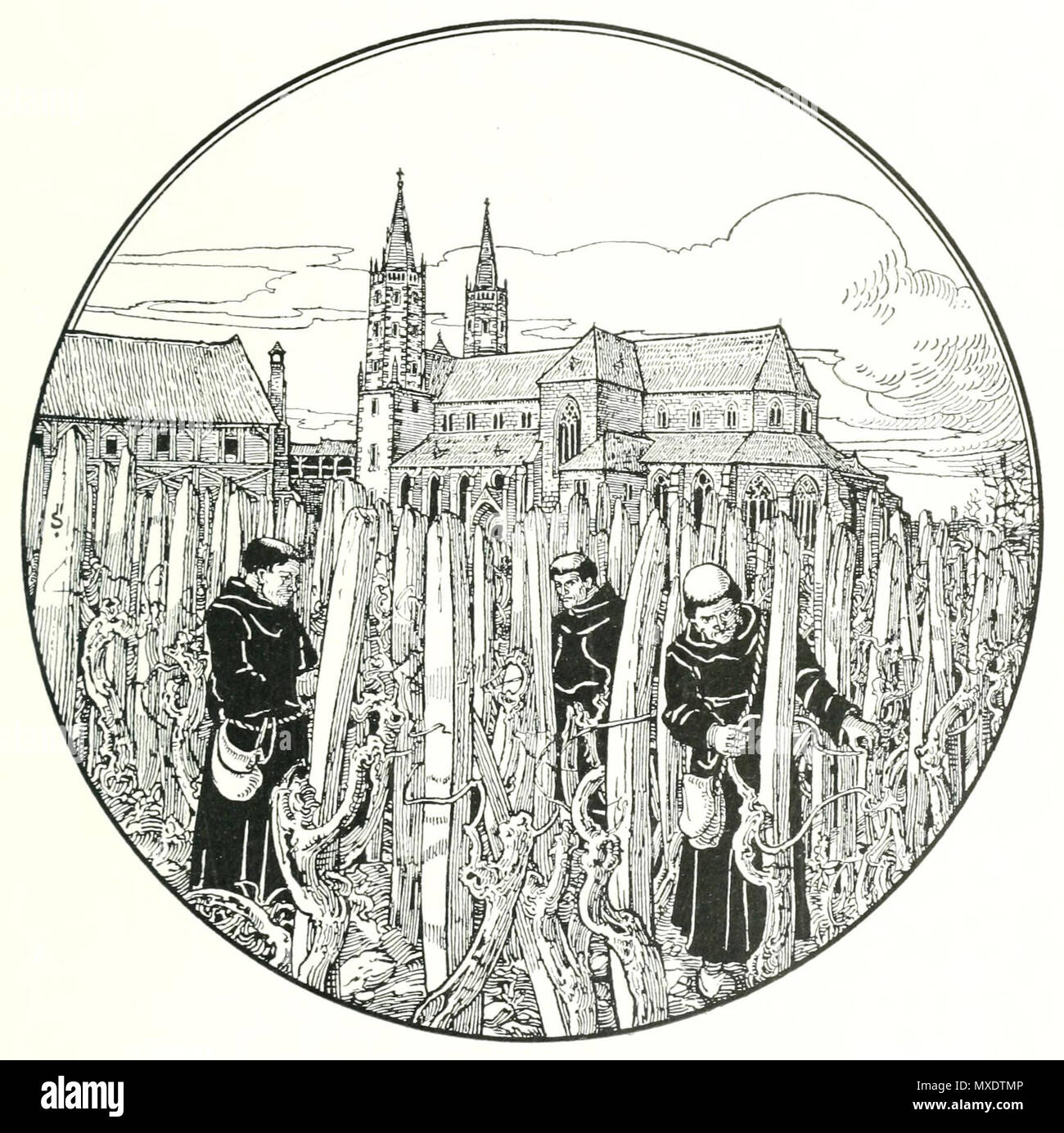 . English: Monks in the plot. 1903. Joseph Sattler 423 Monks in the ...