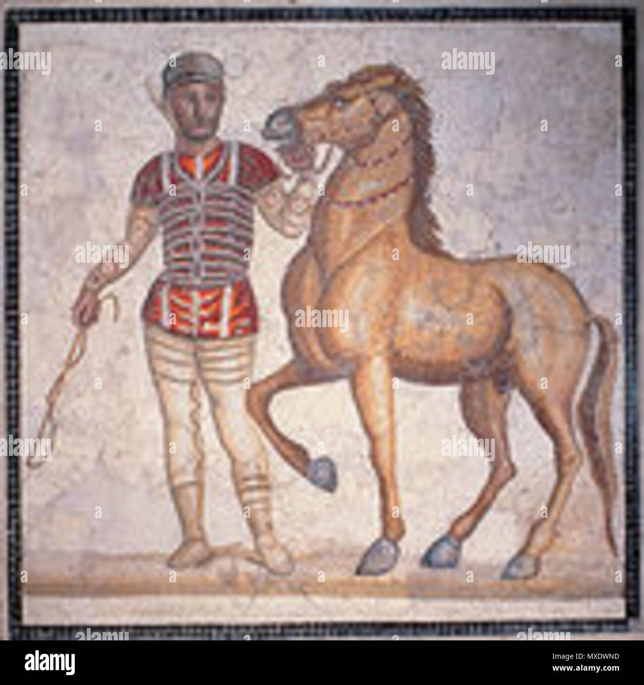 . English: Pavement mosaic with a circus charioteer of the albata ...