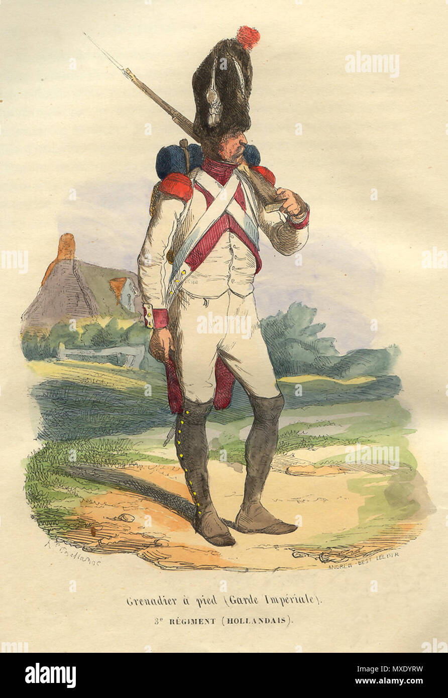 . French grenadier from Holland Guard of Napoleon's troops. From book ...