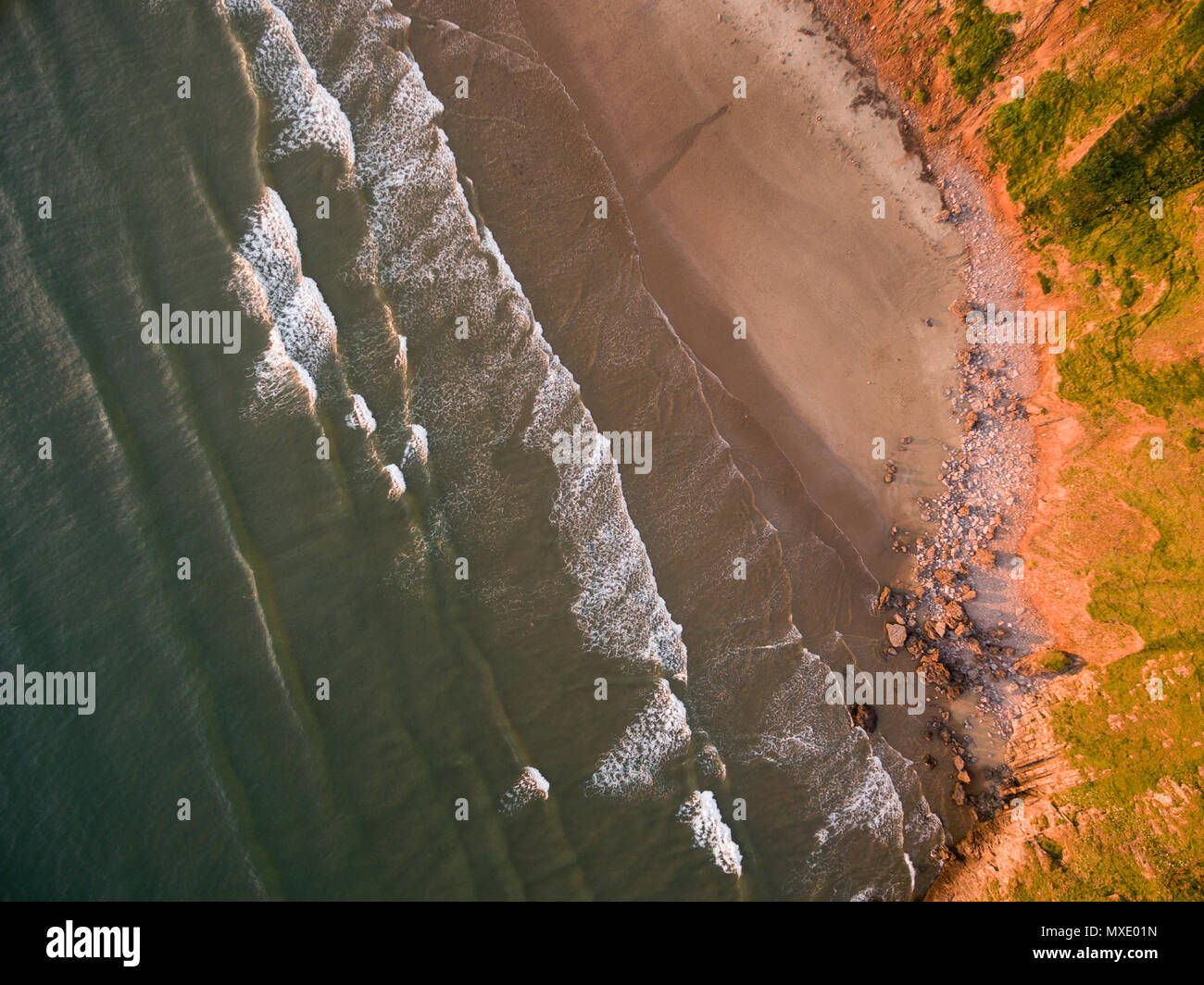 Aerial view of sunset at Rhossili Bay - Rhossili Bay has been voted ...
