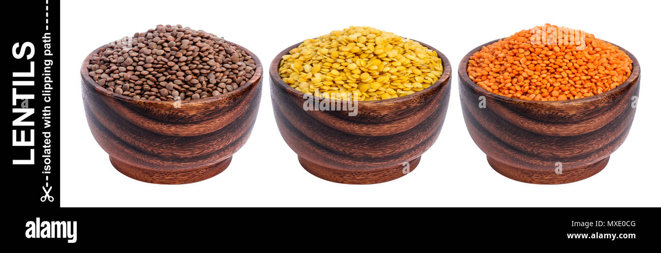 Different lentils isolated on white background with clipping path Stock ...