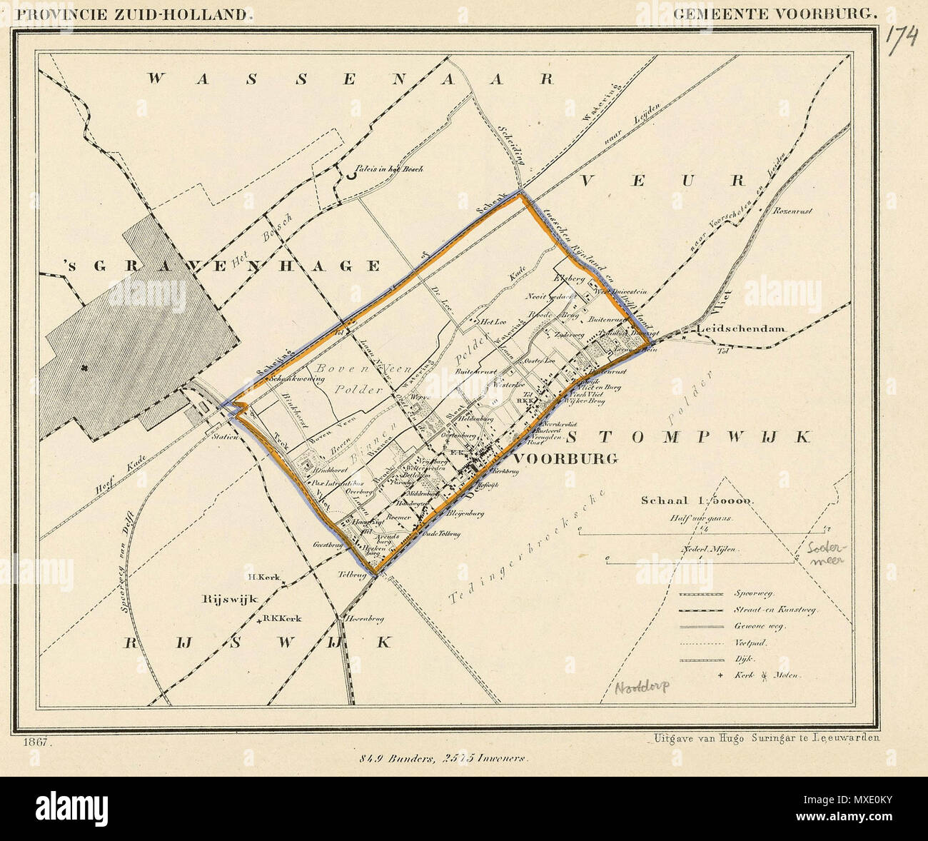 . Nederlands: Kaart van de voormalige gemeente Voorburg in 1867 ...