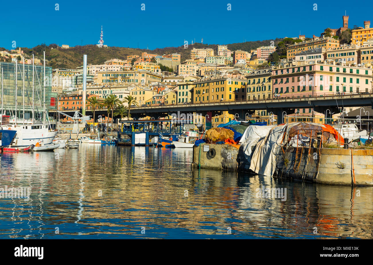 Famous Old Port on shore of bay in central part of Italian city of ...