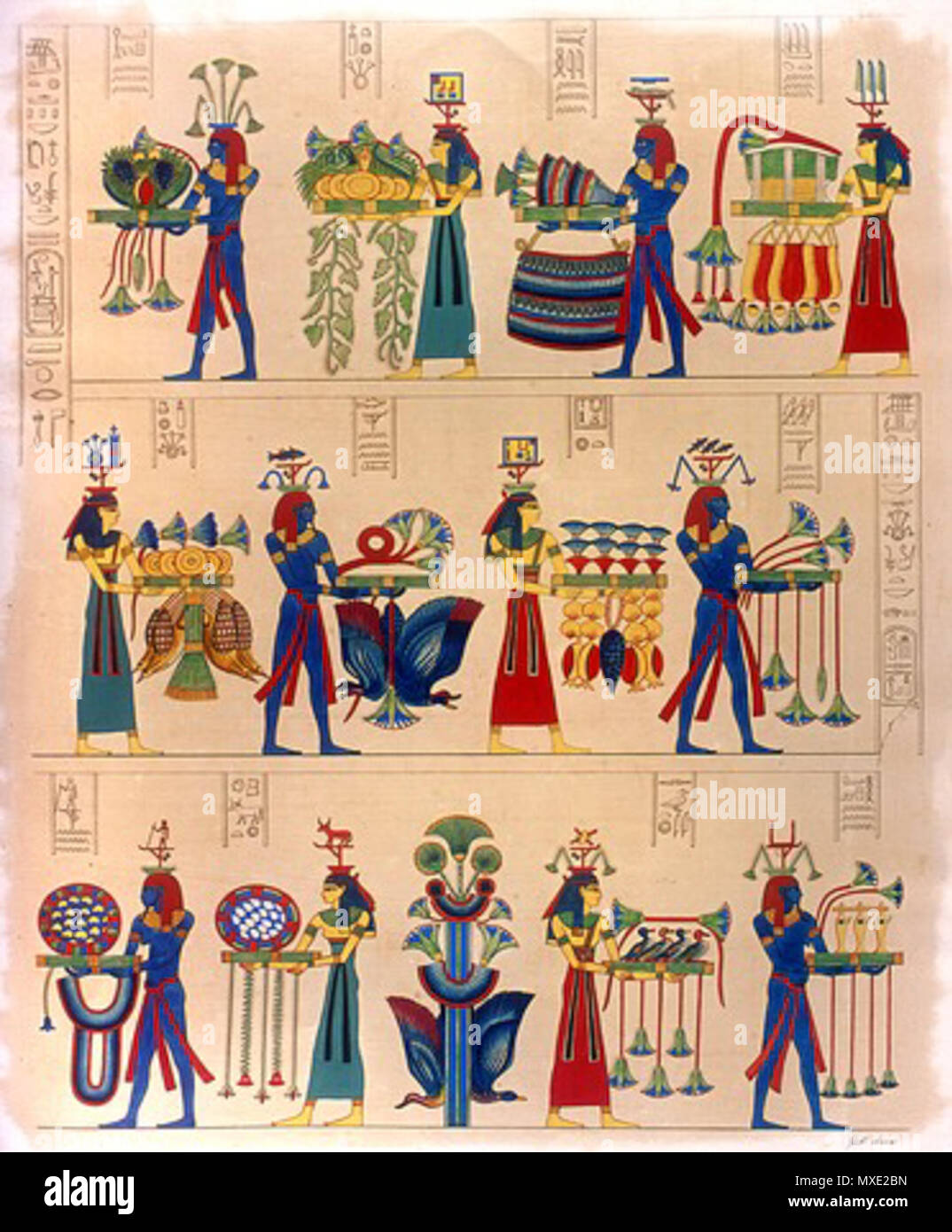 . English: Nile gods and personifications of nomes and cities carrying ...