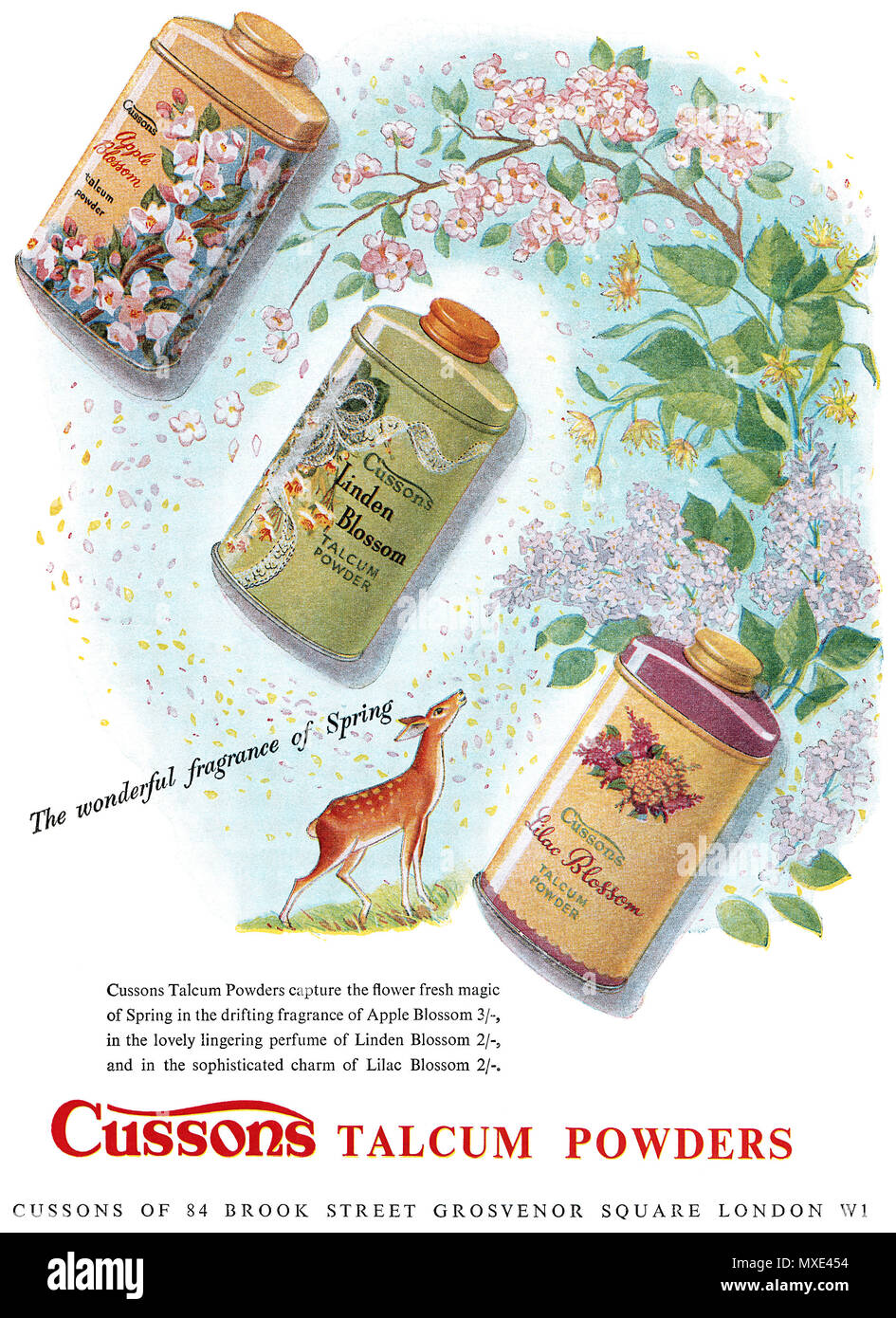 1955 British advertisement for Cussons talcum powders Stock Photo - Alamy