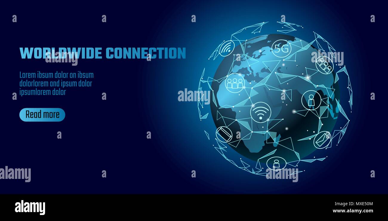 Global network connection. World map Europe Africa continent point line ...