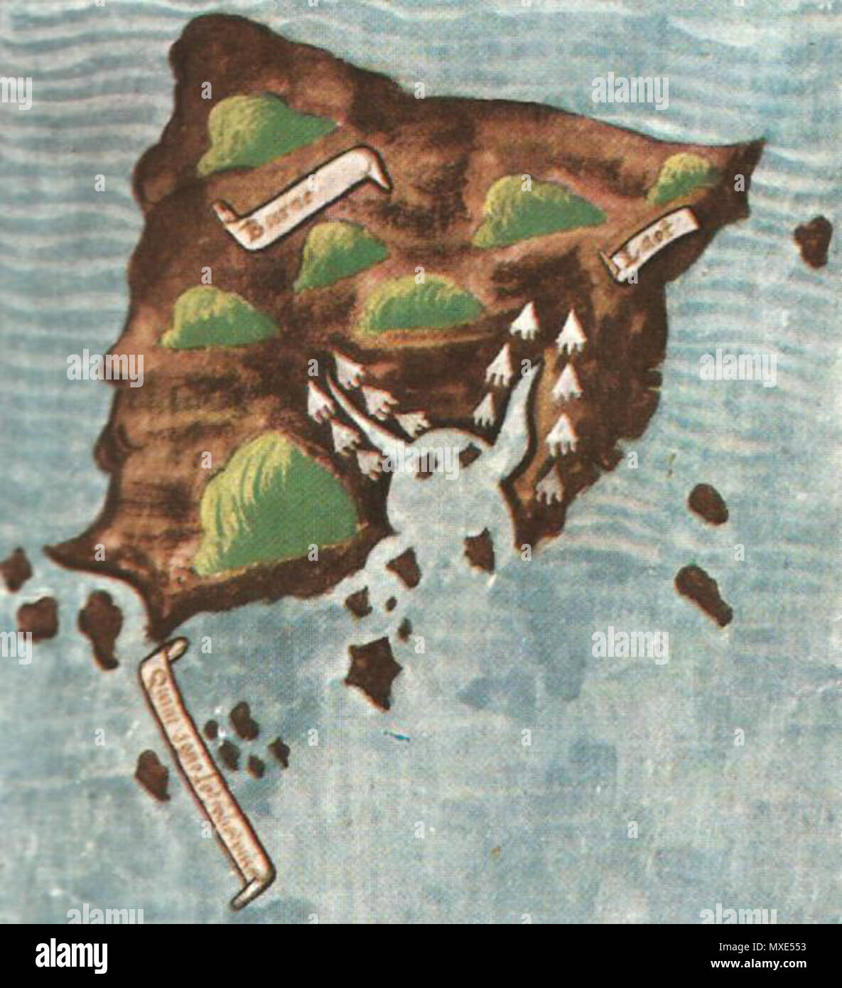 . Old map of Borneo on 1521 drawn by Antonio Pigafetta . Original: 1521 ...