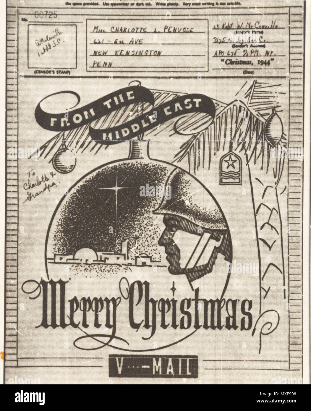 World War 2 Christmas Card from a Serviceman Serving Overseas, 1944 ...