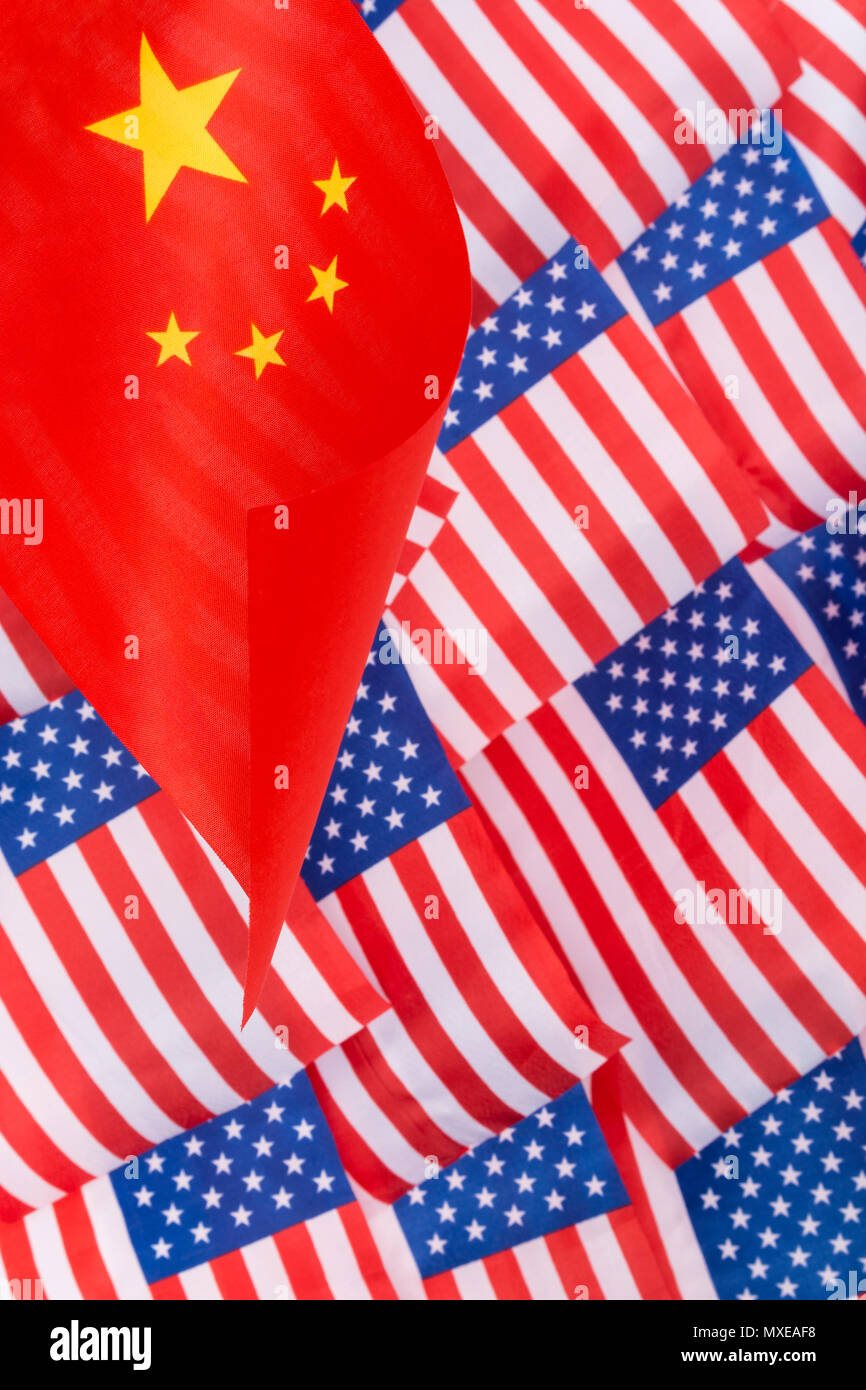 Chinese flag and Stars and Stripes flags - for Trump trade tariffs on ...