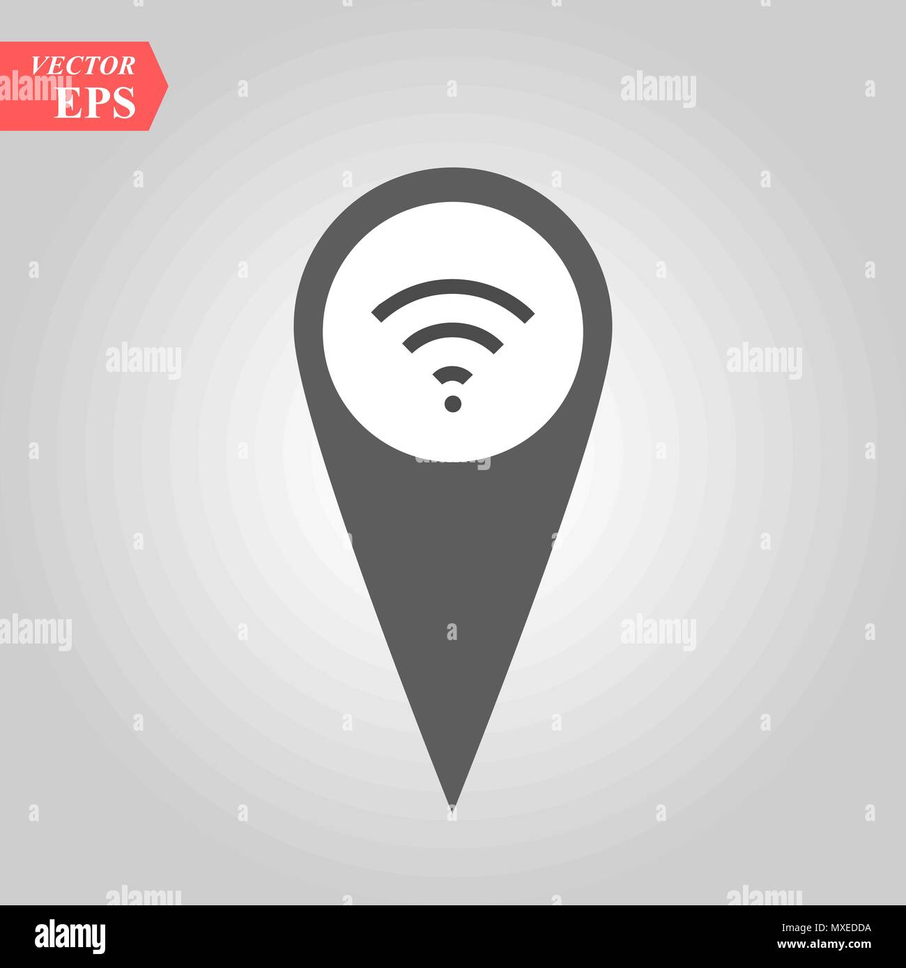 Grungy icon with map pointer with wi-fi symbol, on beige background eps ...