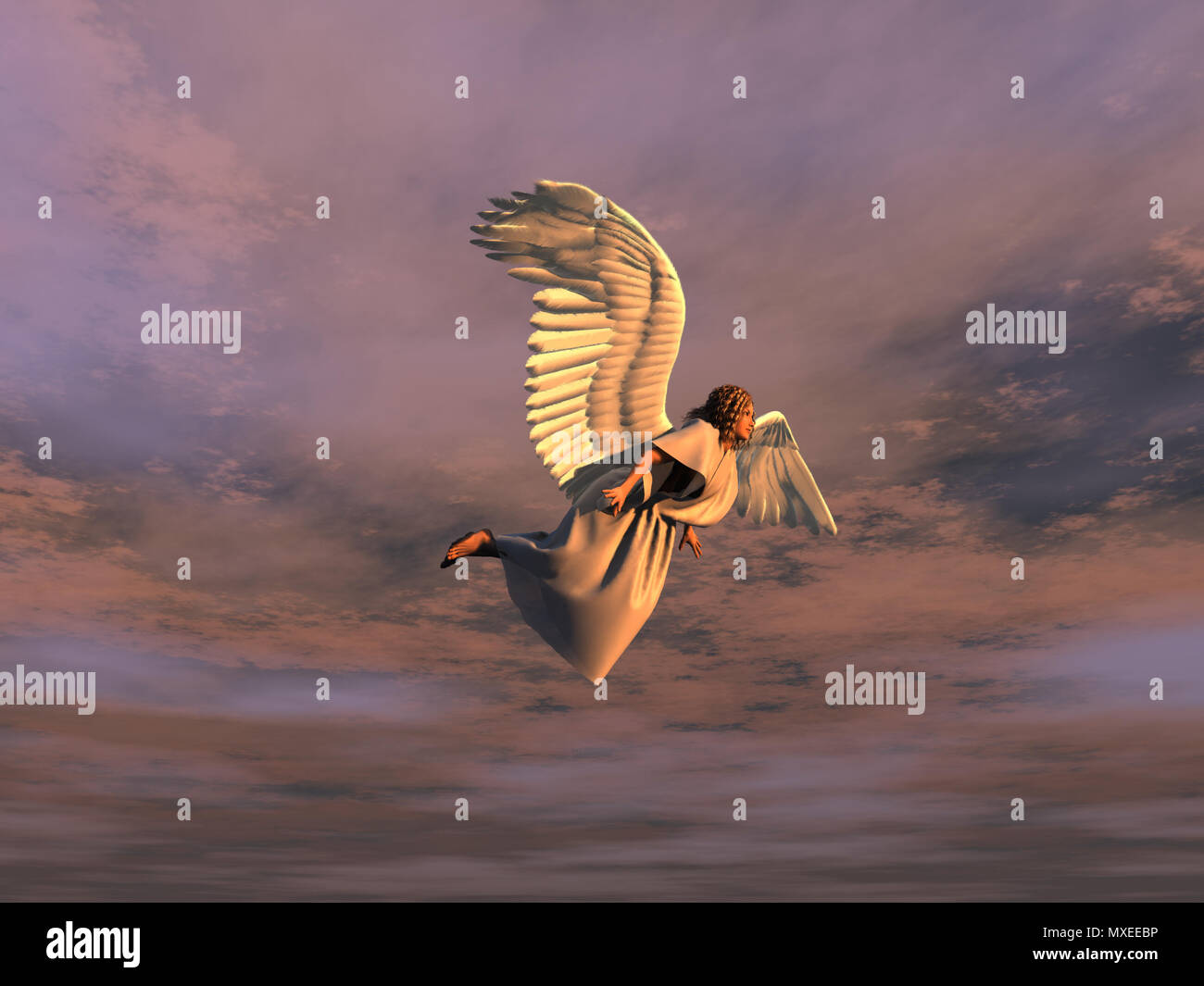 Winged woman flying Stock Photo - Alamy