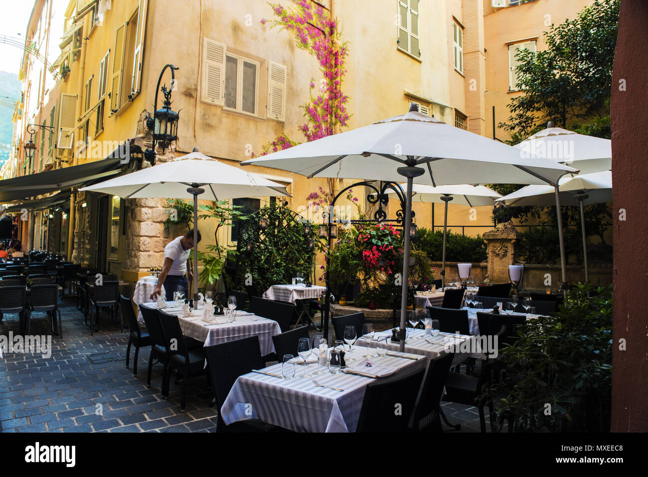 Small restaurant in Monte Carlo old town Stock Photo - Alamy