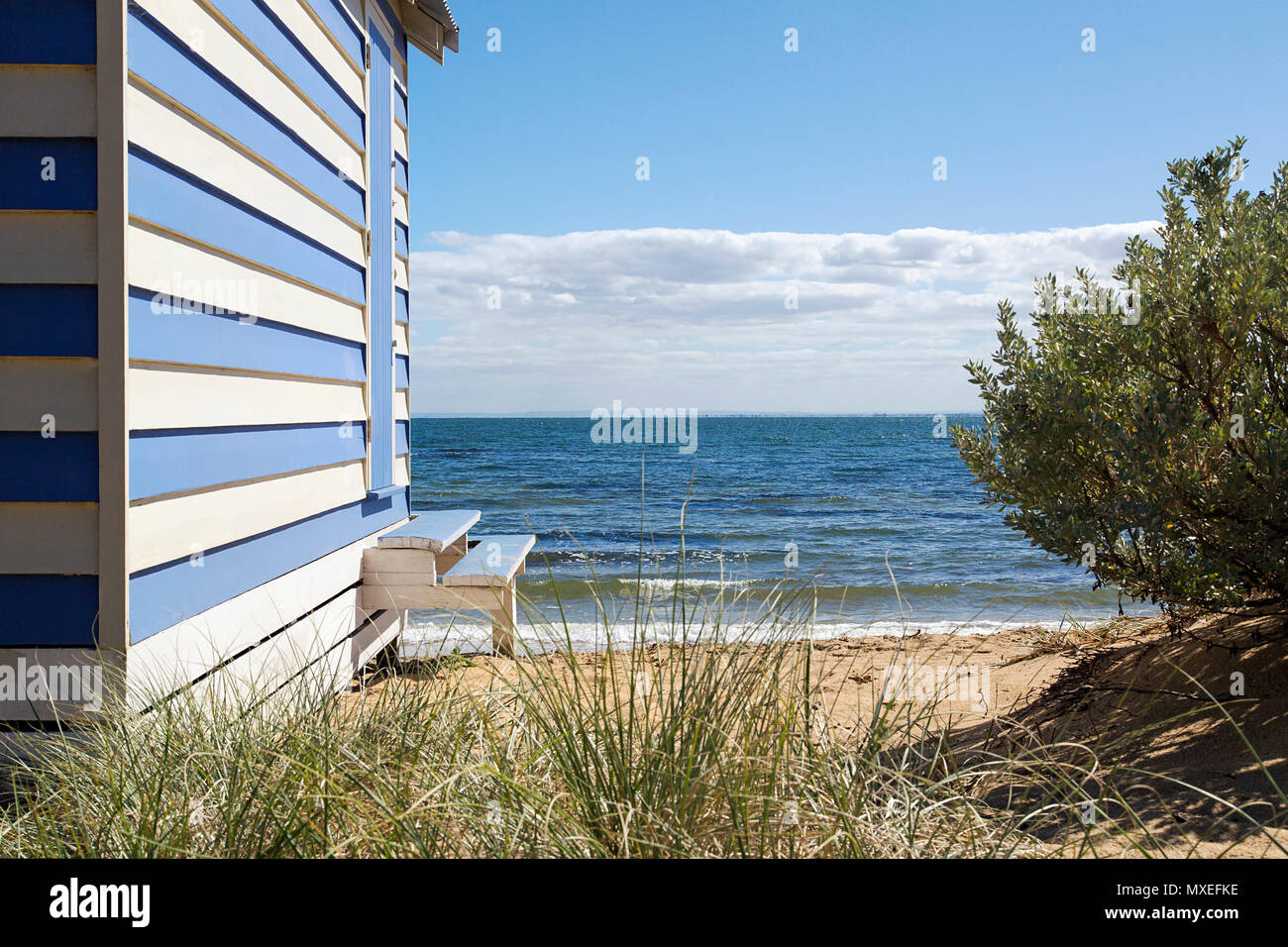 Side view of a bathing box on Melbourne's Brighton Beach. Part of the ...