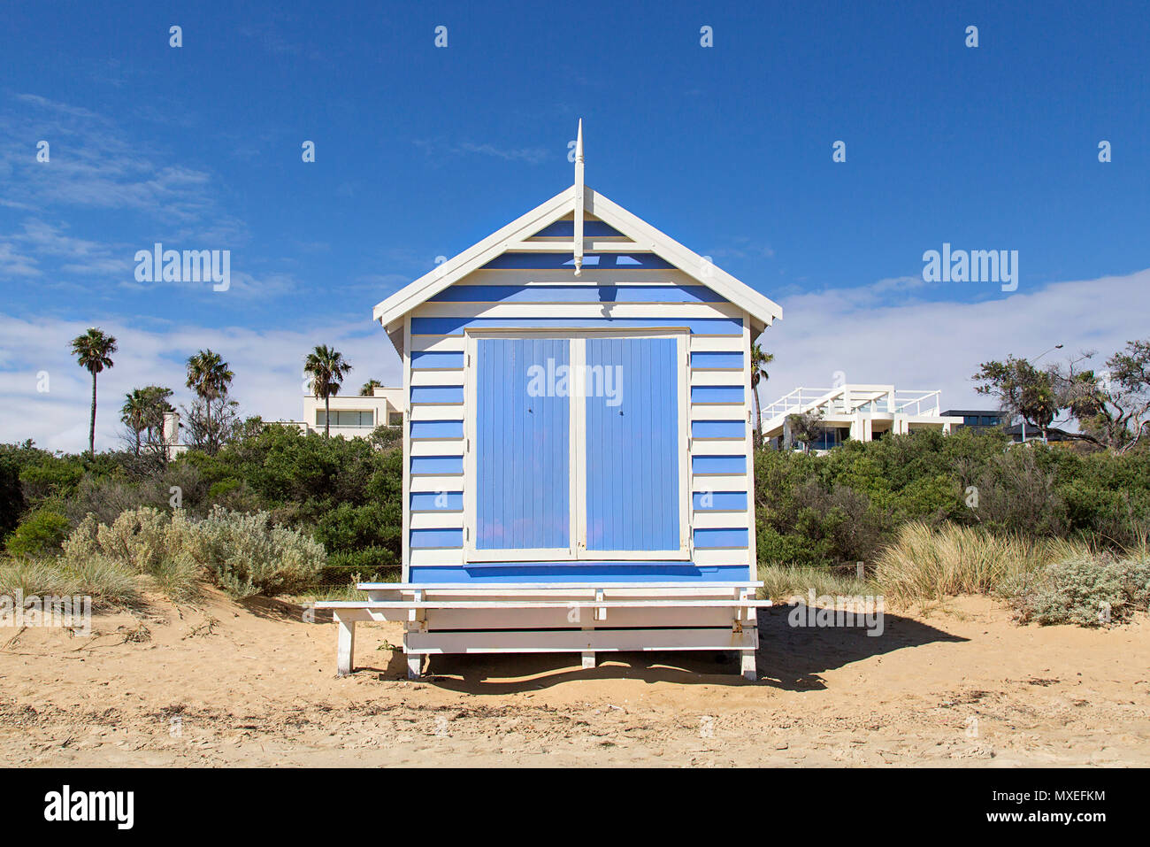 Front view of a bathing box on Melbourne's Brighton Beach. Part of the ...