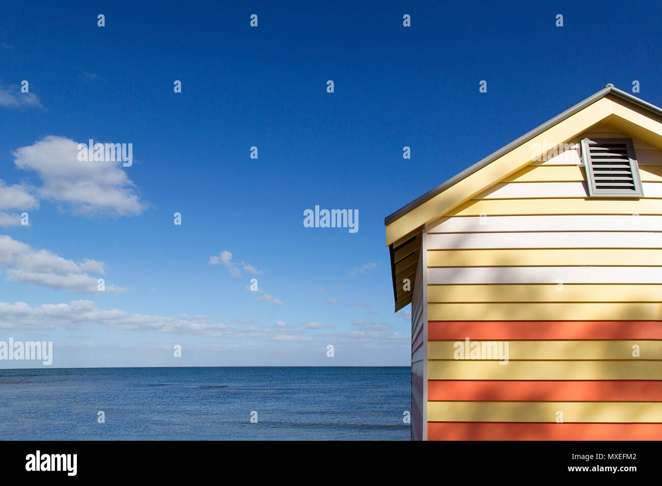 Close up view of Melbourne's colourful Bathing Boxes on Brighton Beach ...