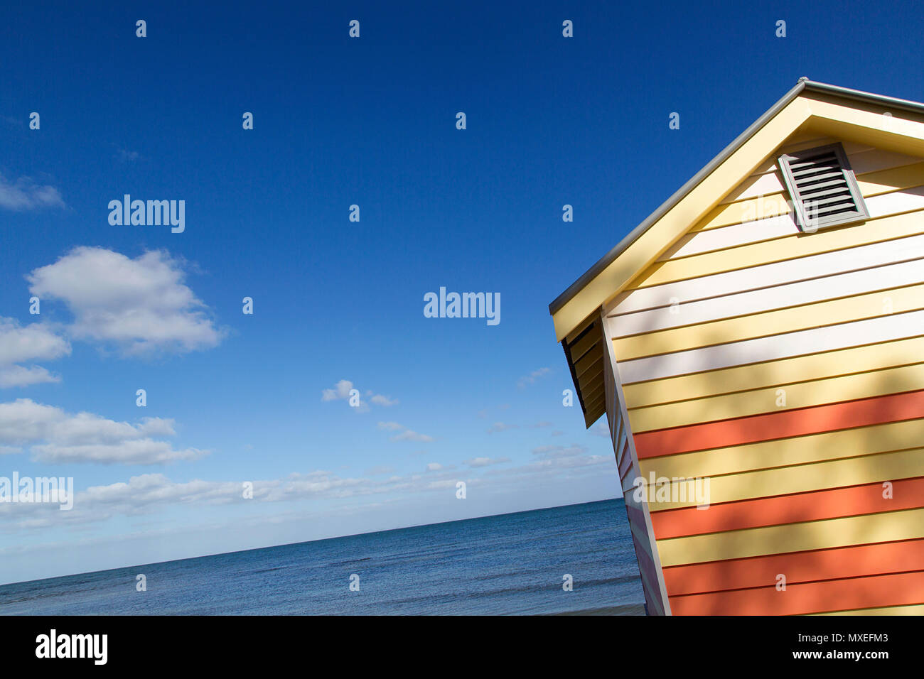 Close up view of Melbourne's colourful Bathing Boxes on Brighton Beach ...