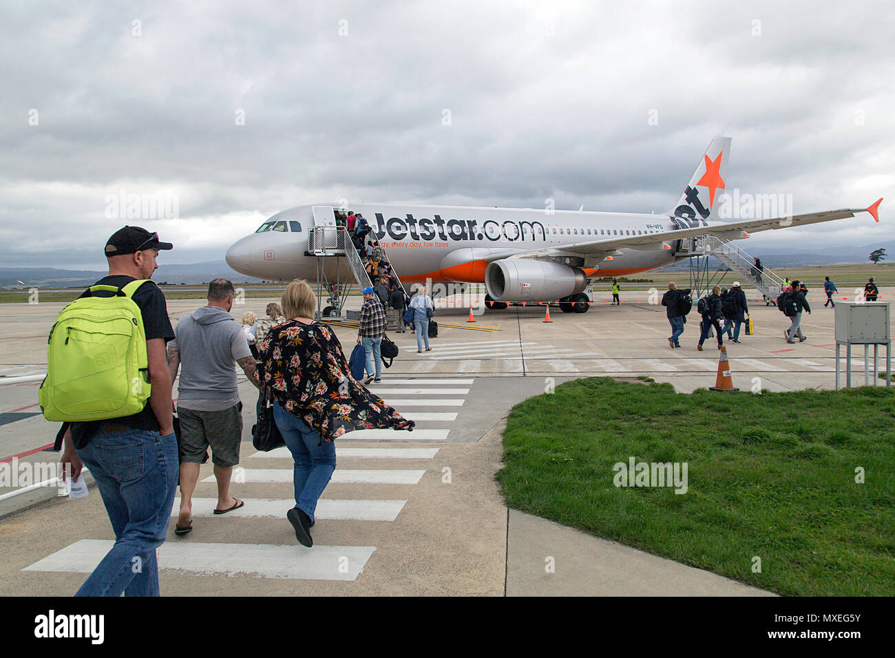Launceston, Australia: April 01, 2018: Passengers board a Jetstar ...