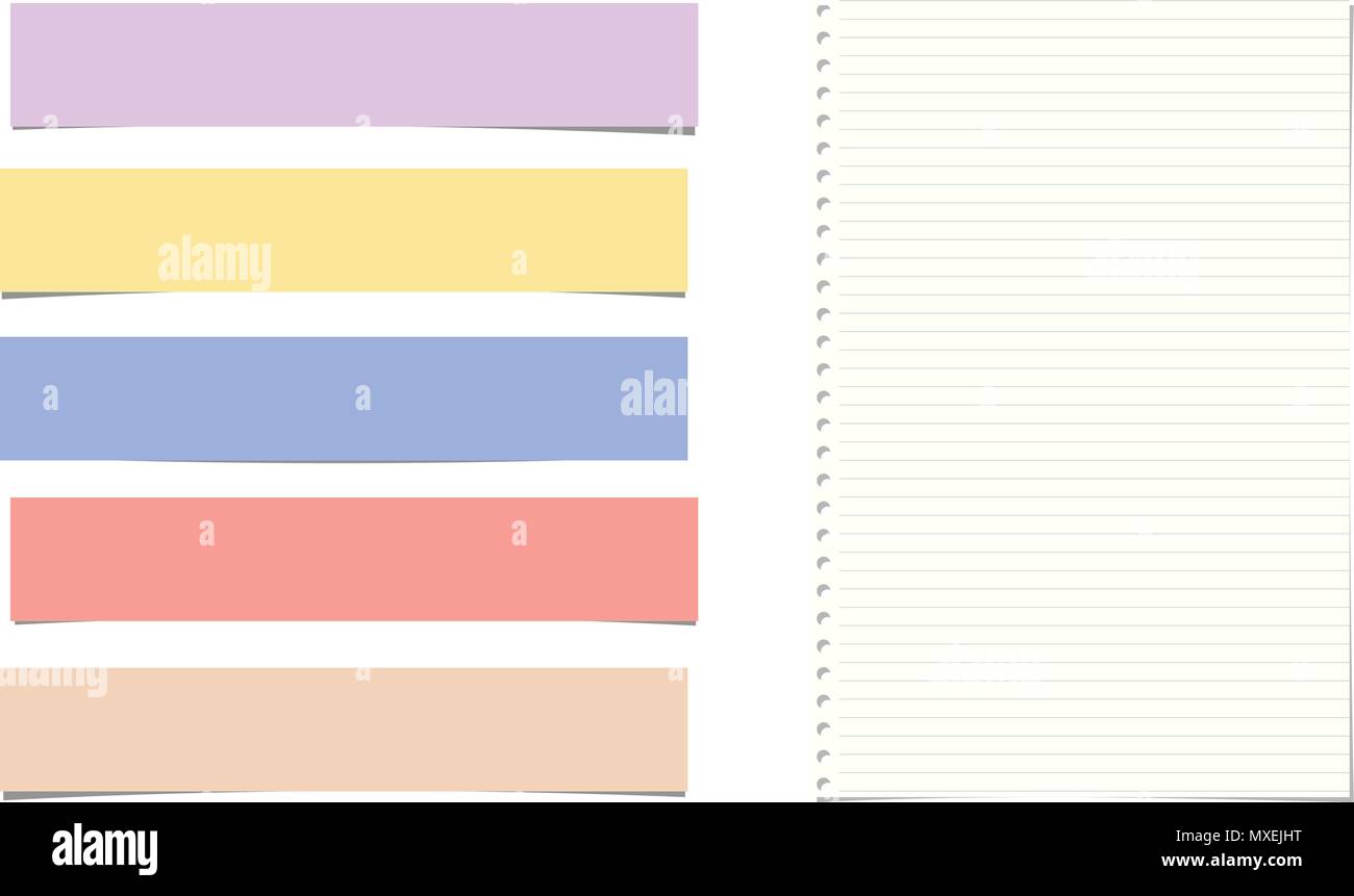 Lined Colorful Note, Notebook Paper Strips For Text Stuck On White