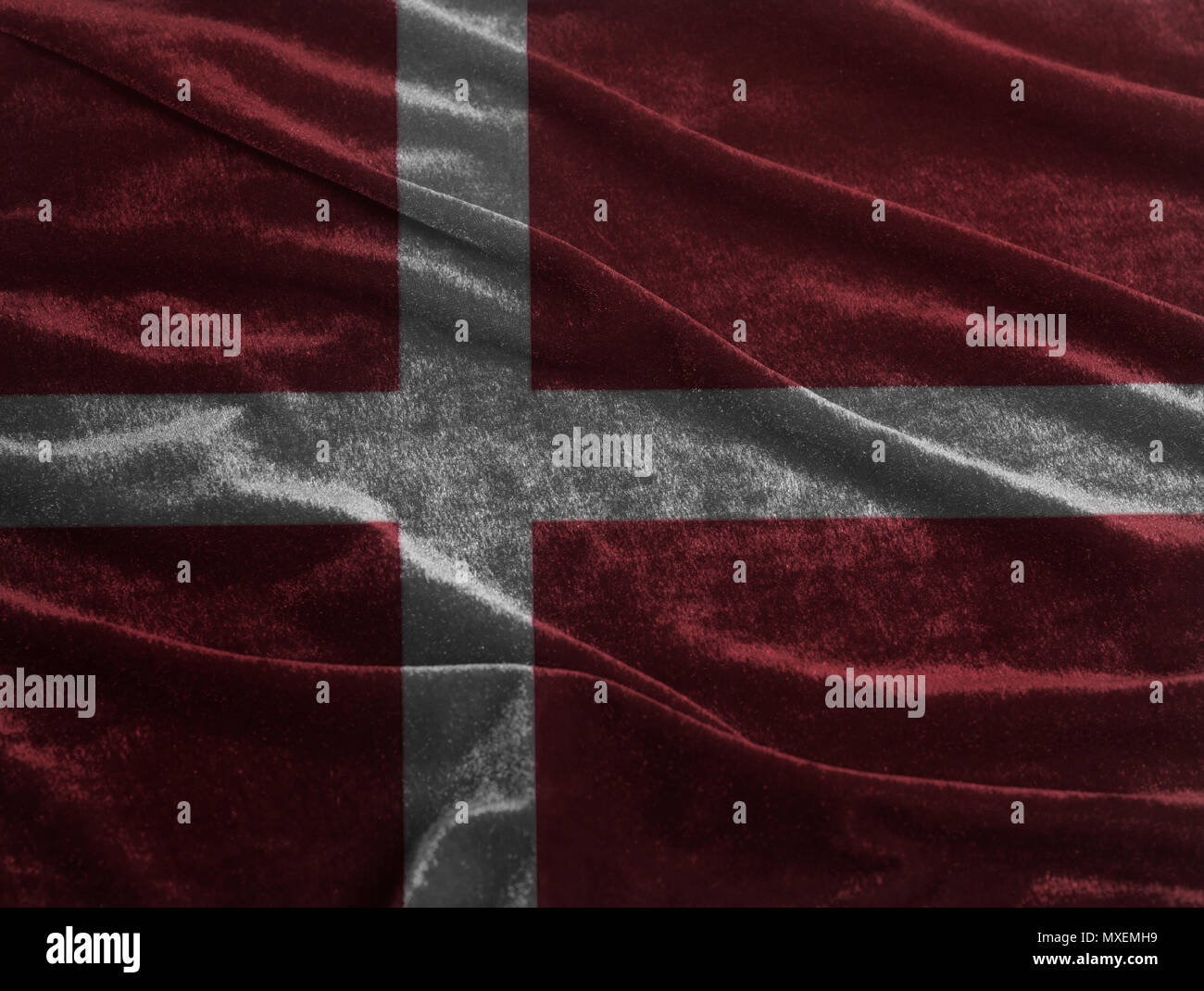 Waving flag of Denmark on luxury velvet fabric close up Stock Photo - Alamy