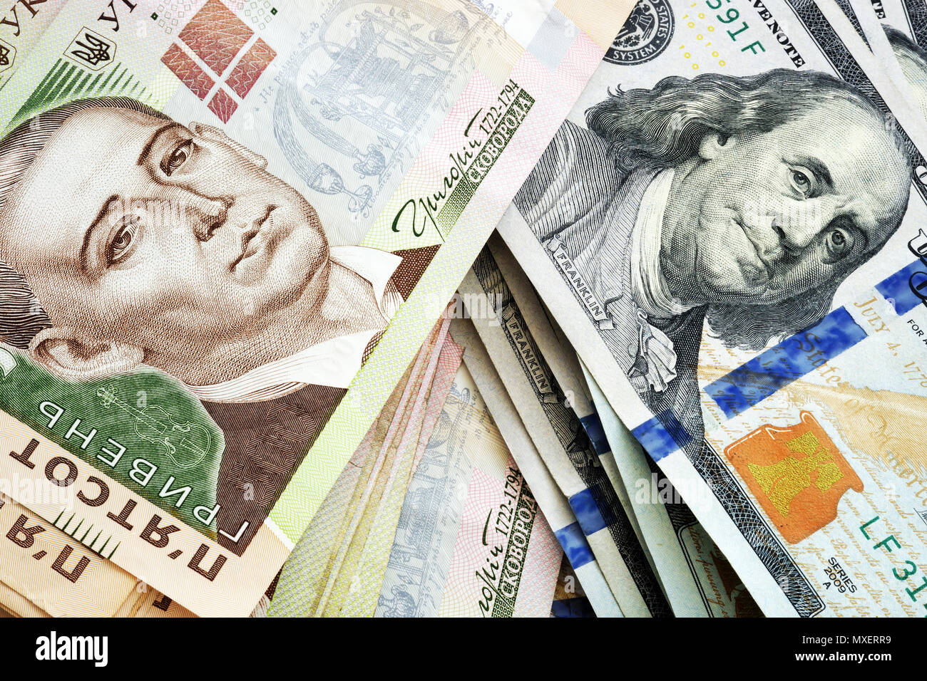 Ukrainian hryvna and American dollars. Currency exchange Stock Photo ...