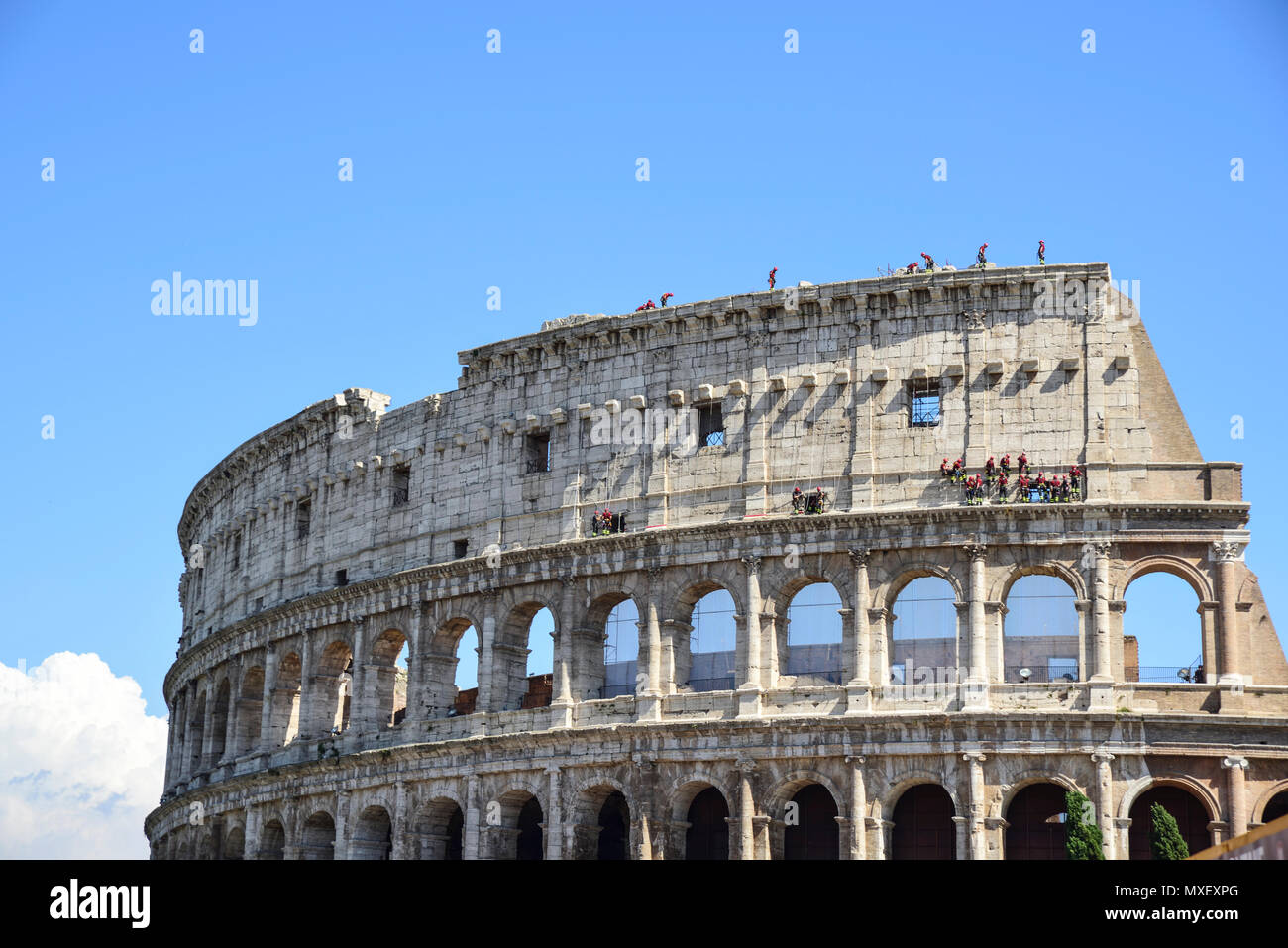 Rome, Italy, conservative restoration of the facade of the Colosseum ...
