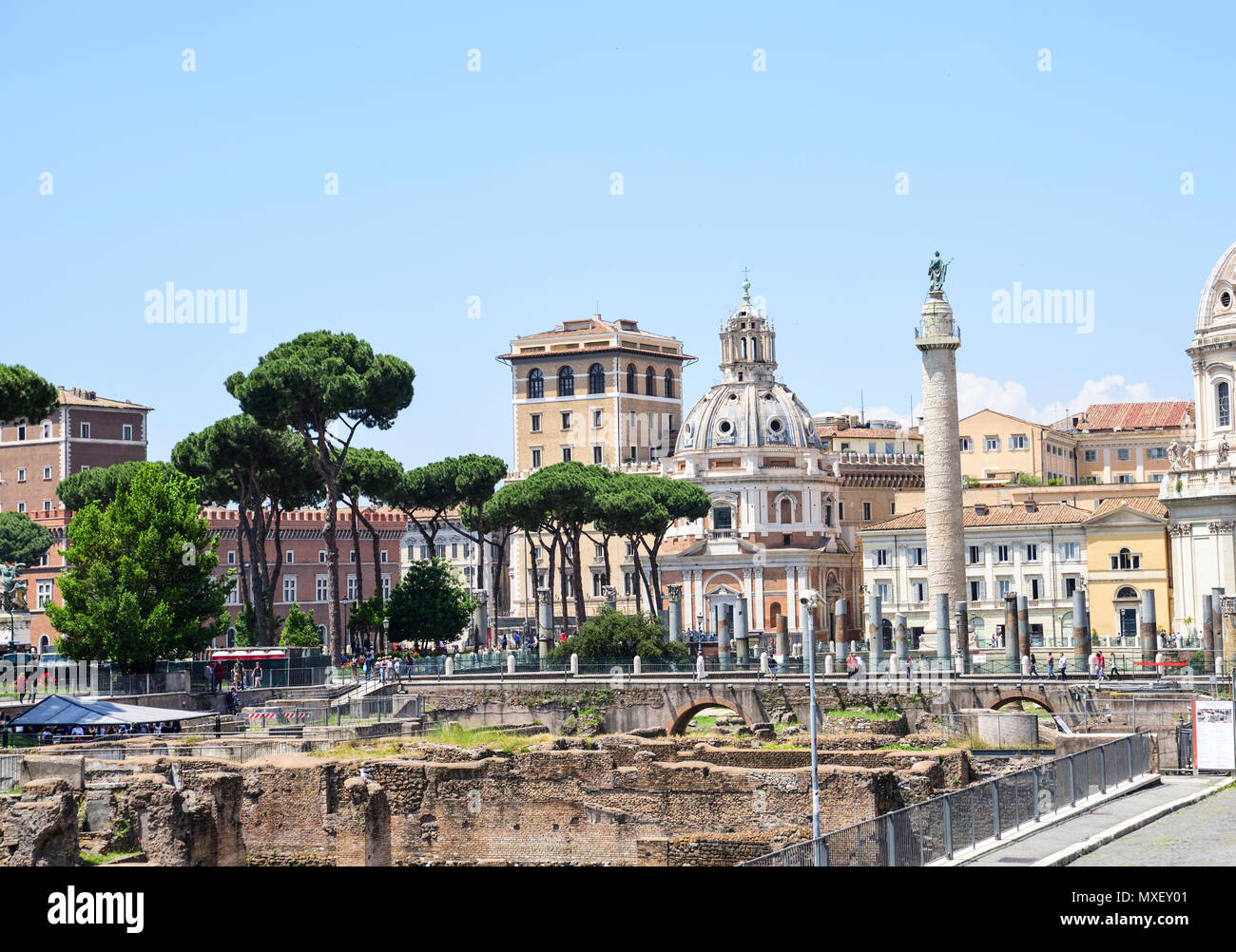 View on Rome, Italy, the Imperial Forum area and the Trajan column ...