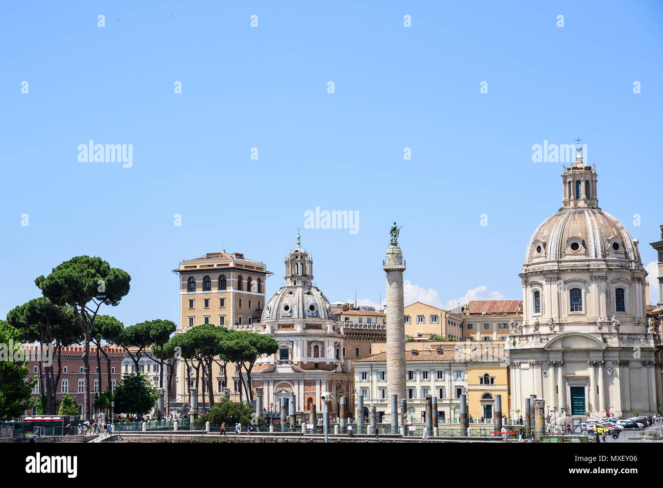 View on Rome Italy, the Imperial Forum area and the Trajan column Stock ...