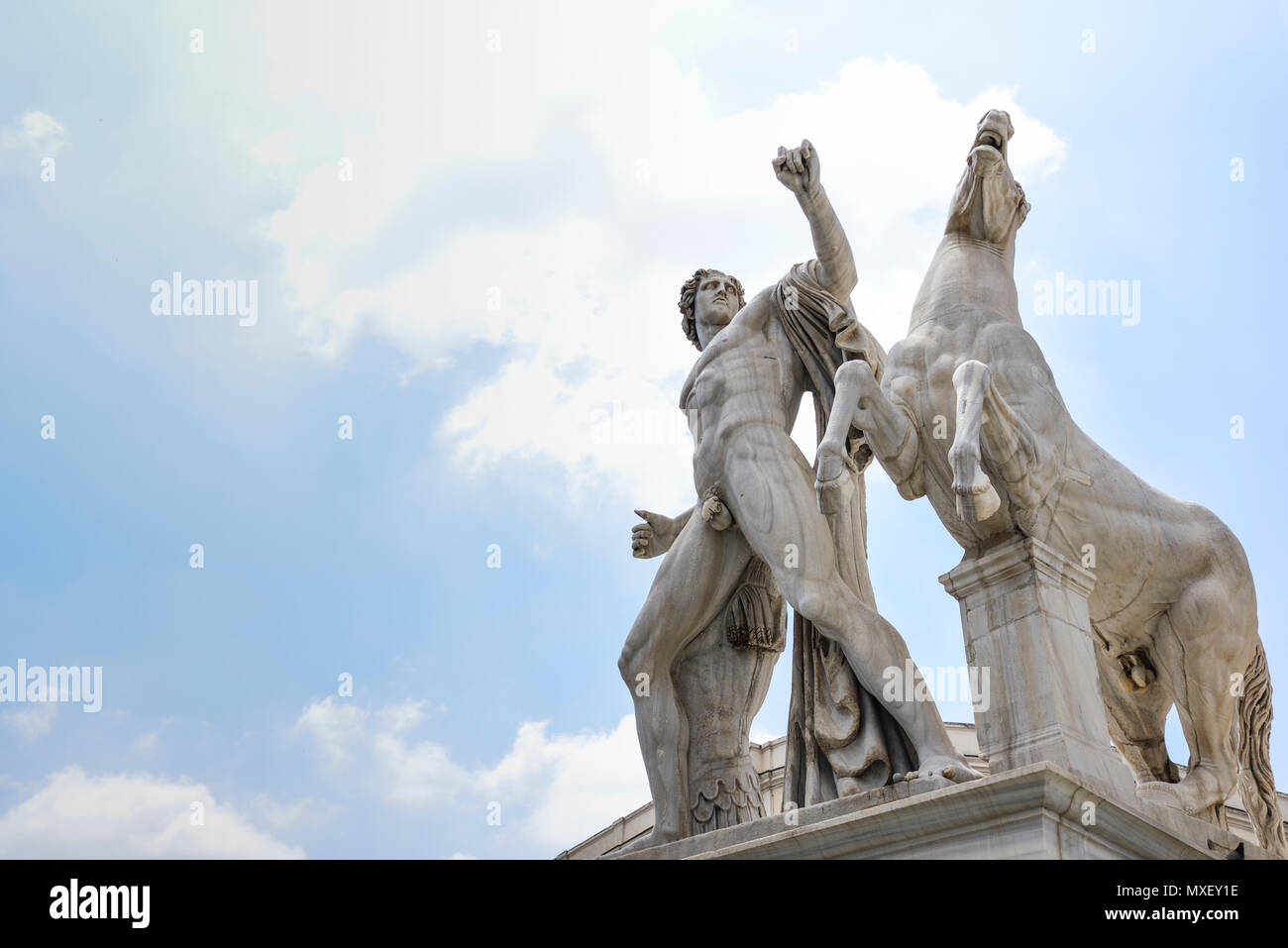 Rome, Italy, sculpture in the quirinal square depicting the Dioscuri ...