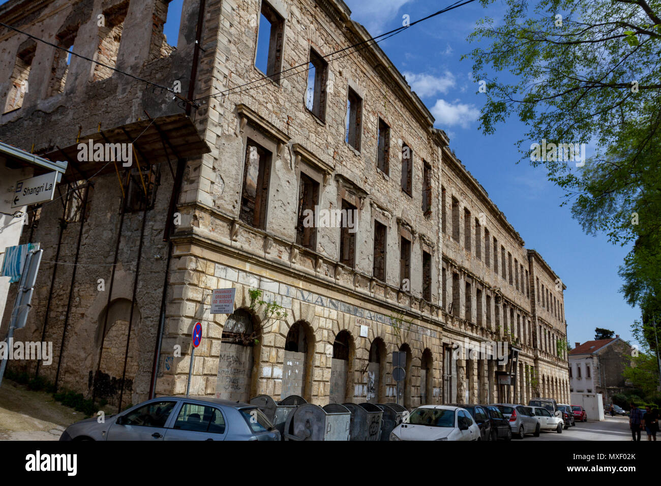 A Bosnian War (Homeland War) damaged building in Mostar, the Federation ...
