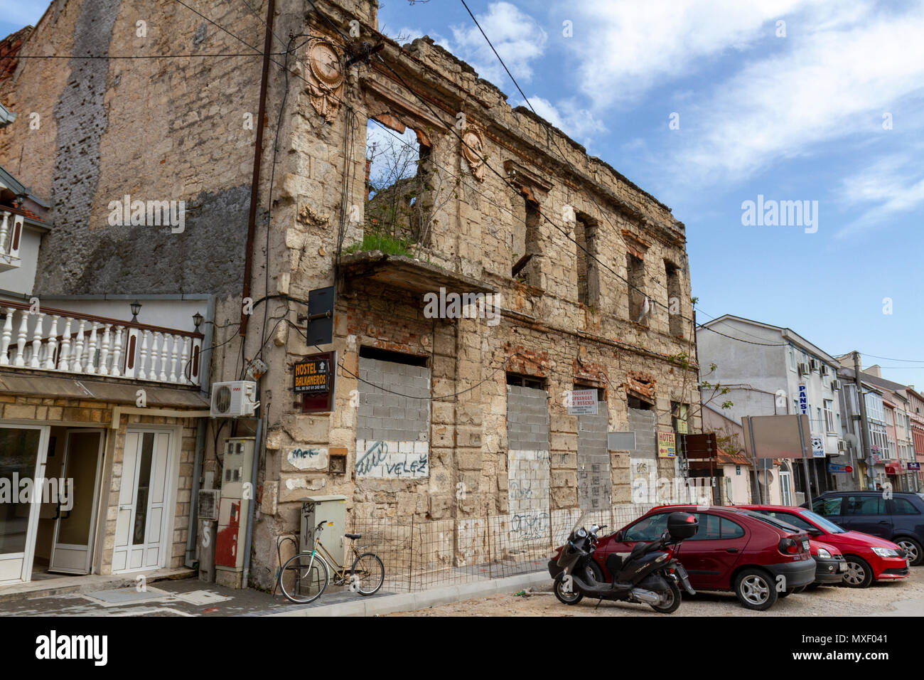 A Bosnian War (Homeland War) damaged building in Mostar, the Federation ...