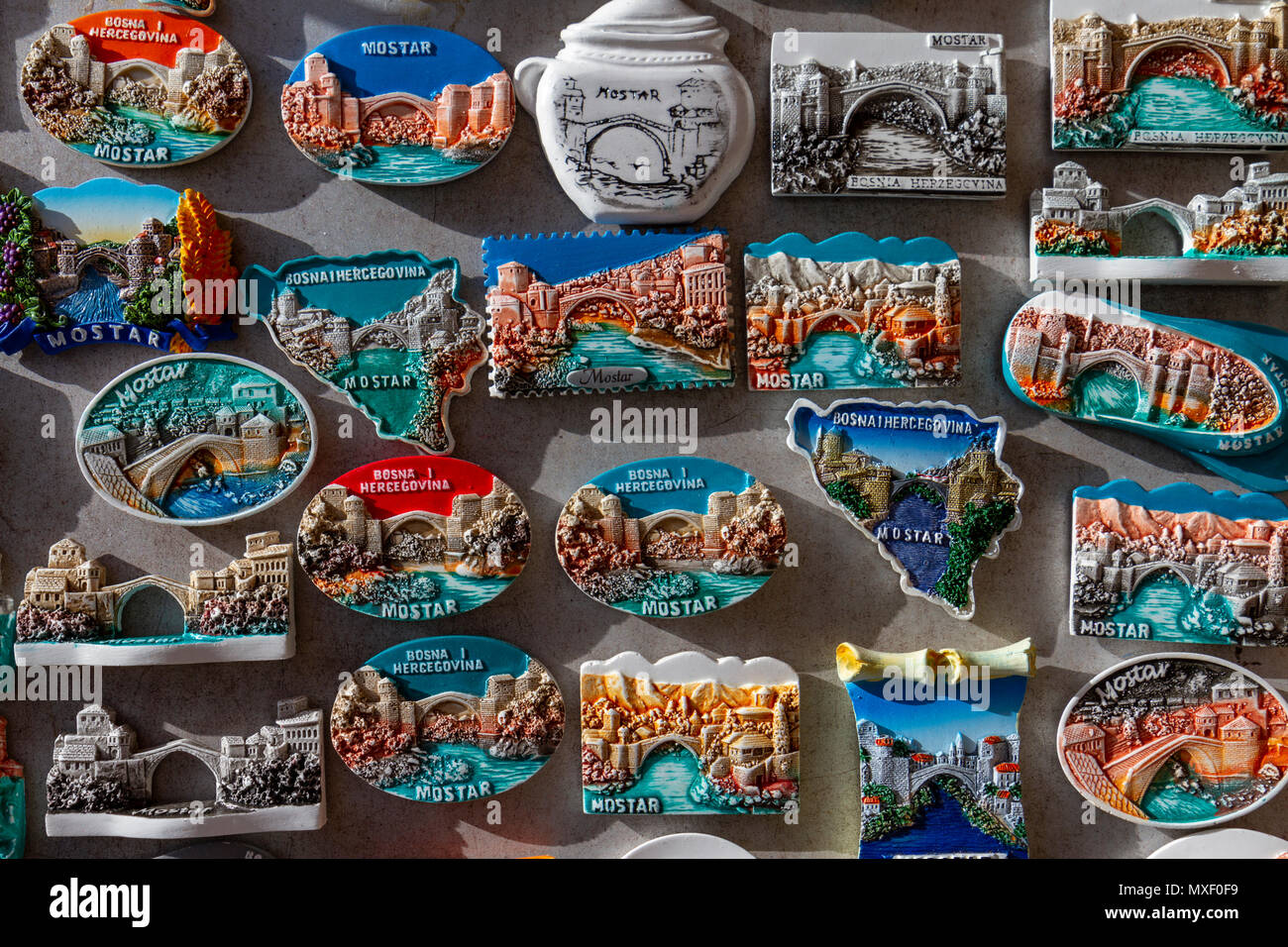 Various Mostar related fridge magnets of the Stari Most (Old Bridge) on ...