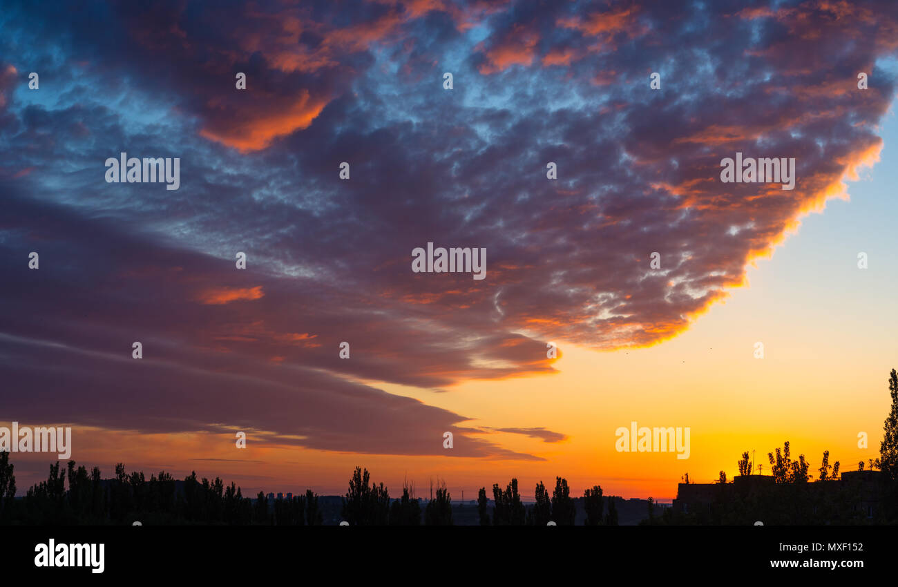Landscape with dramatic light - beautiful golden sunset with saturated ...