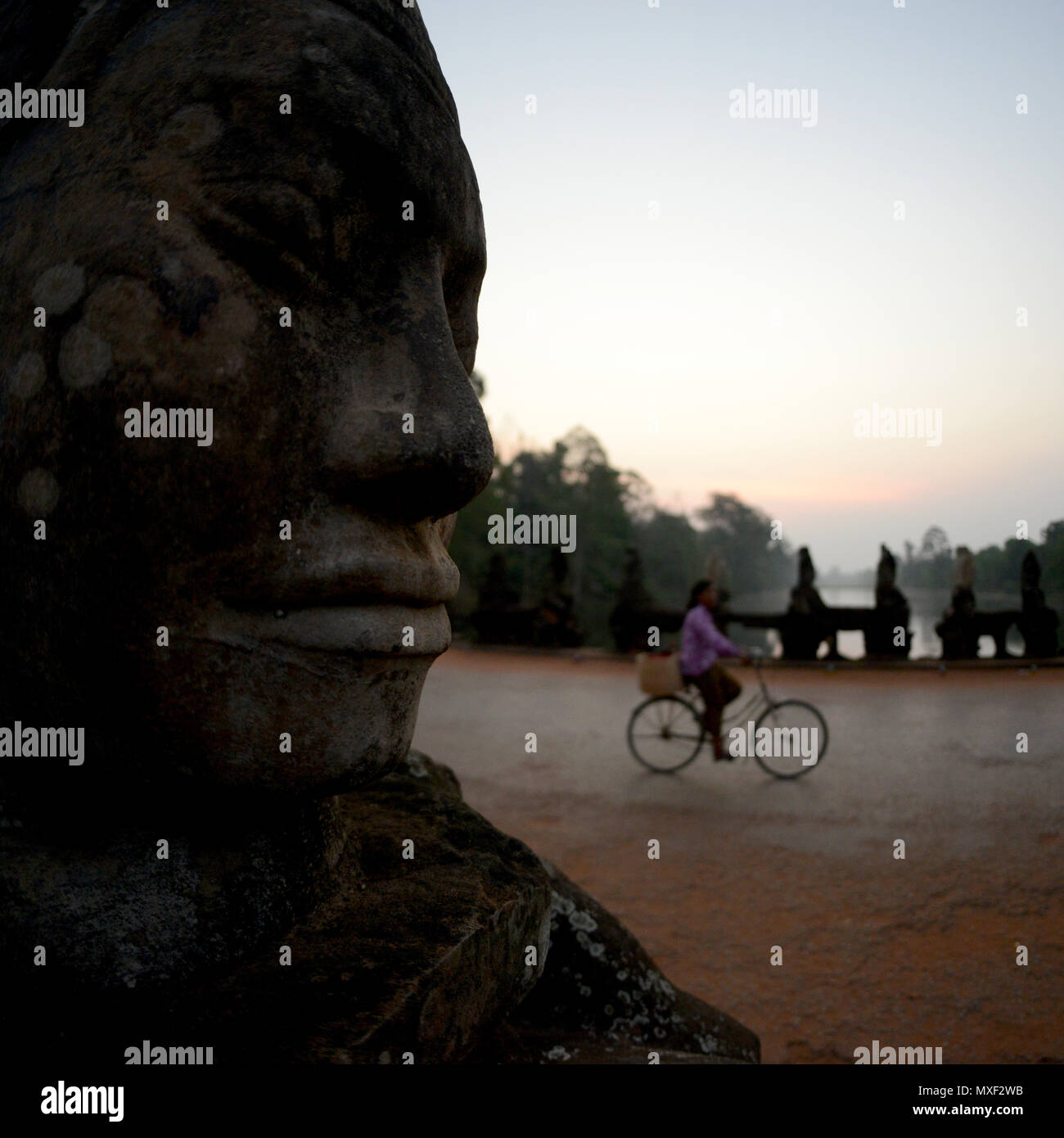 The Bridge of the south gate to the Angkor Tom city in the Temple City ...