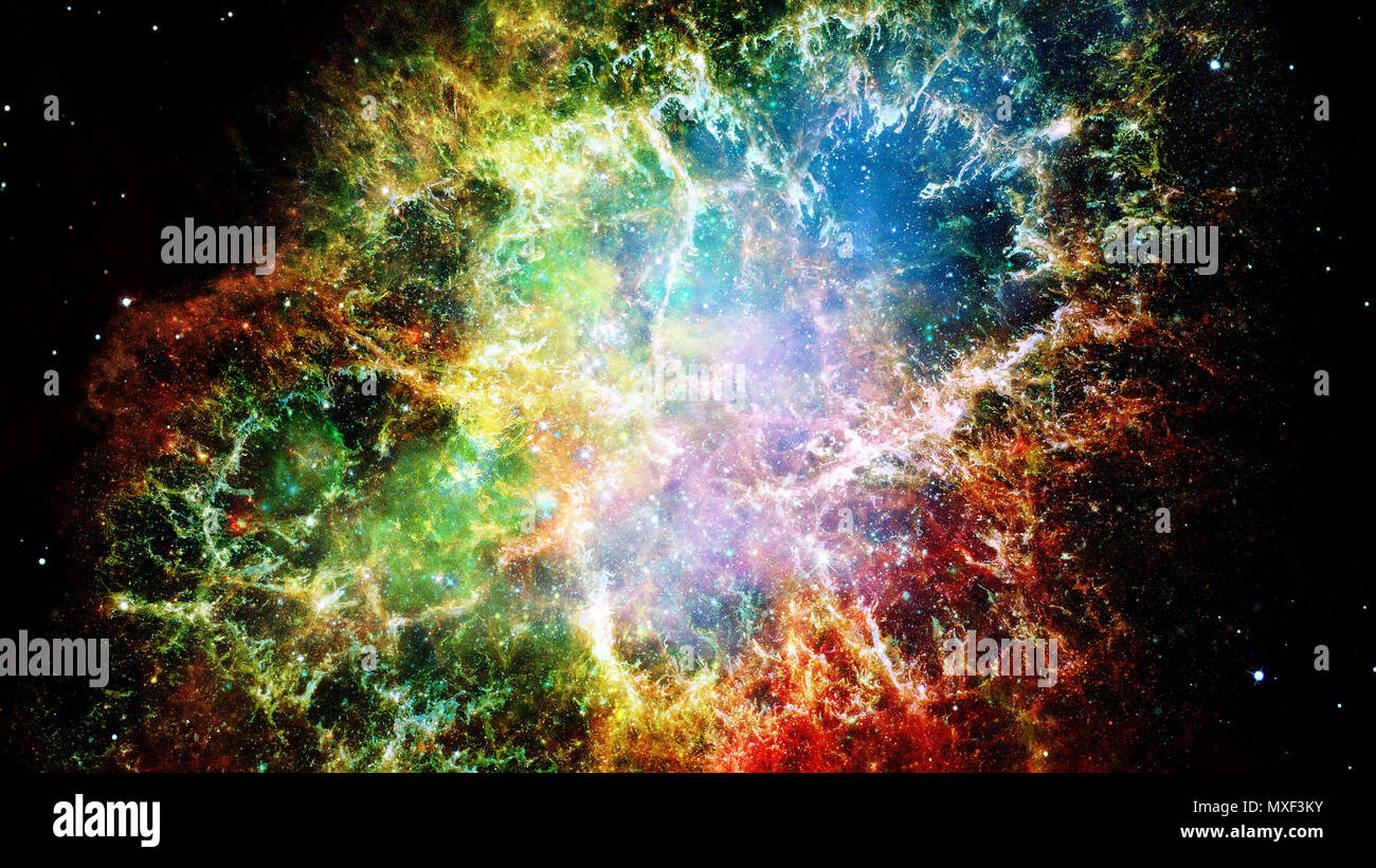 Abstract bright colorful universe. Nebula night starry sky in rainbow ...